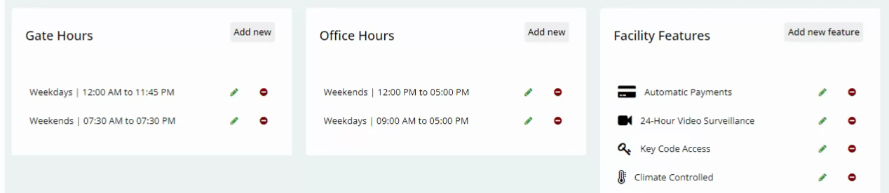 Website Editor | Sidebar | Gate Hours / Office Hours – QuikStor