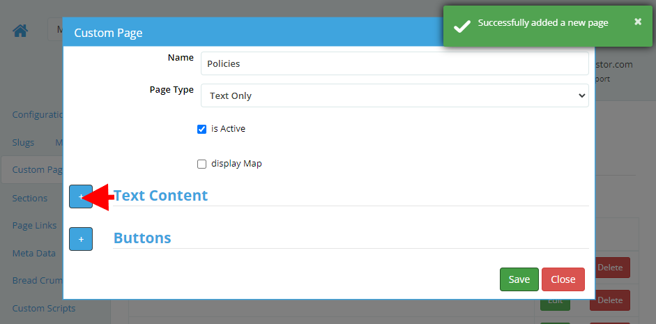 Website Editor | Custom Pages | Create a New Text Only Page – QuikStor