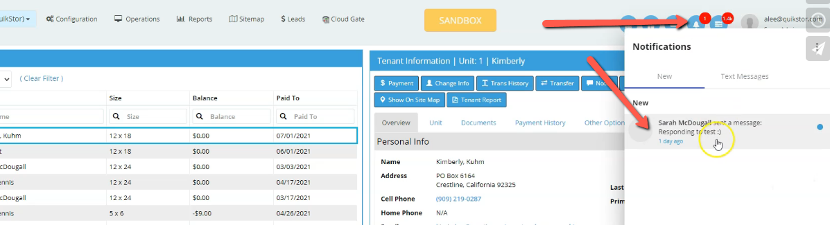 Viewing and Replying to Incoming Texts – QuikStor