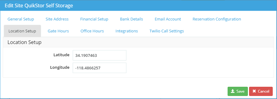 Site Setup | Location Setup – QuikStor