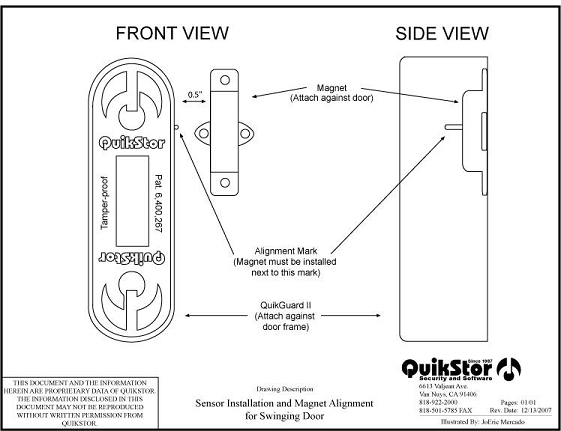 Sensor Installation Diagram – Swing Doors – QuikStor